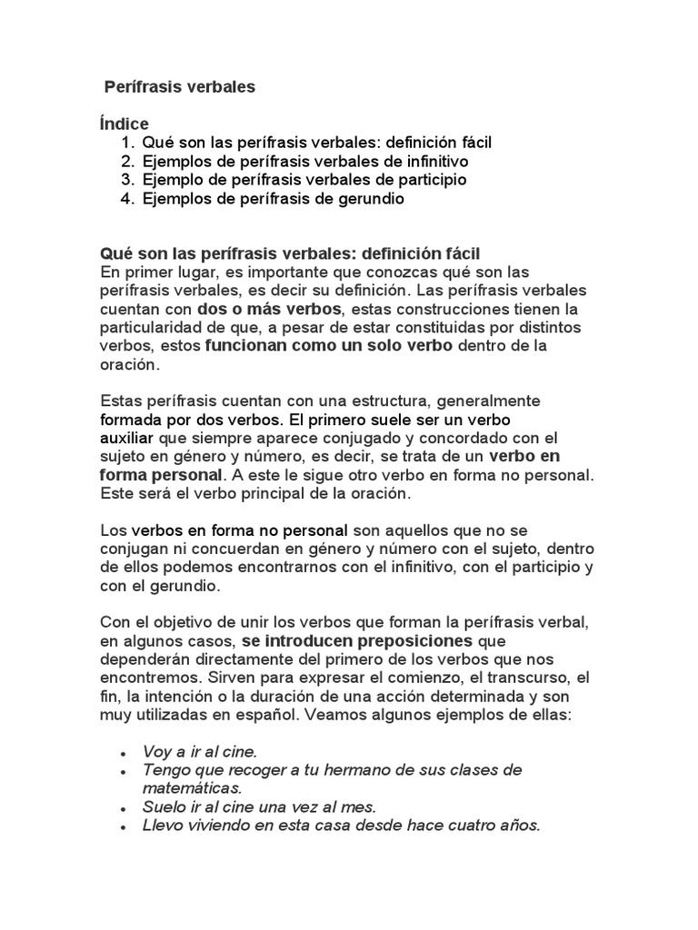 Ejemplos de Perífrasis Verbales | PDF | Verbo | Adverbio