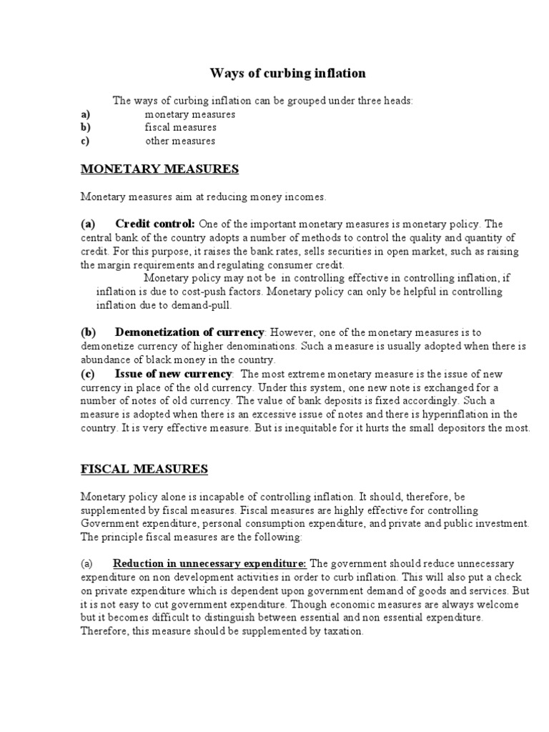 Ways of Curbing Inflation | PDF | Taxes | Inflation
