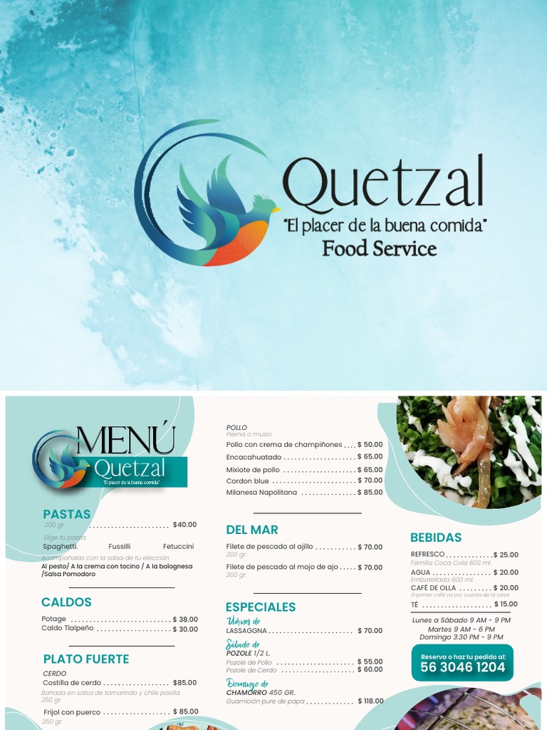 Menu Quetzal | PDF | Comida y bebida | Cocina