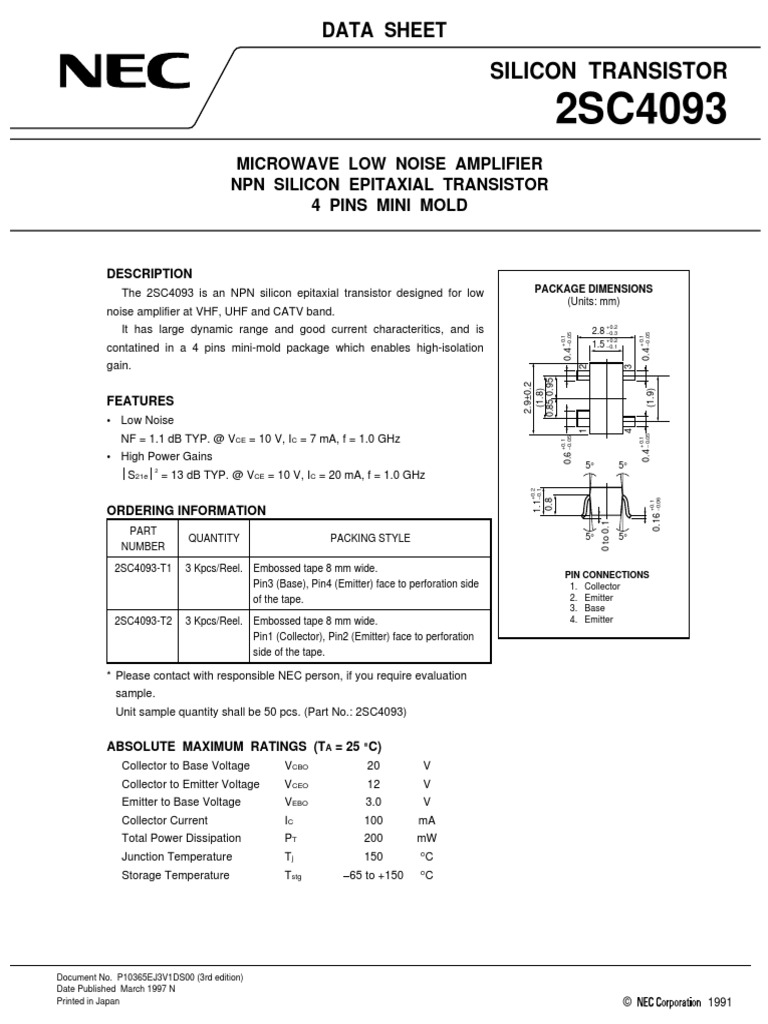 Silicon Transistor: Data Sheet Data Sheet | PDF | Medical Device ...