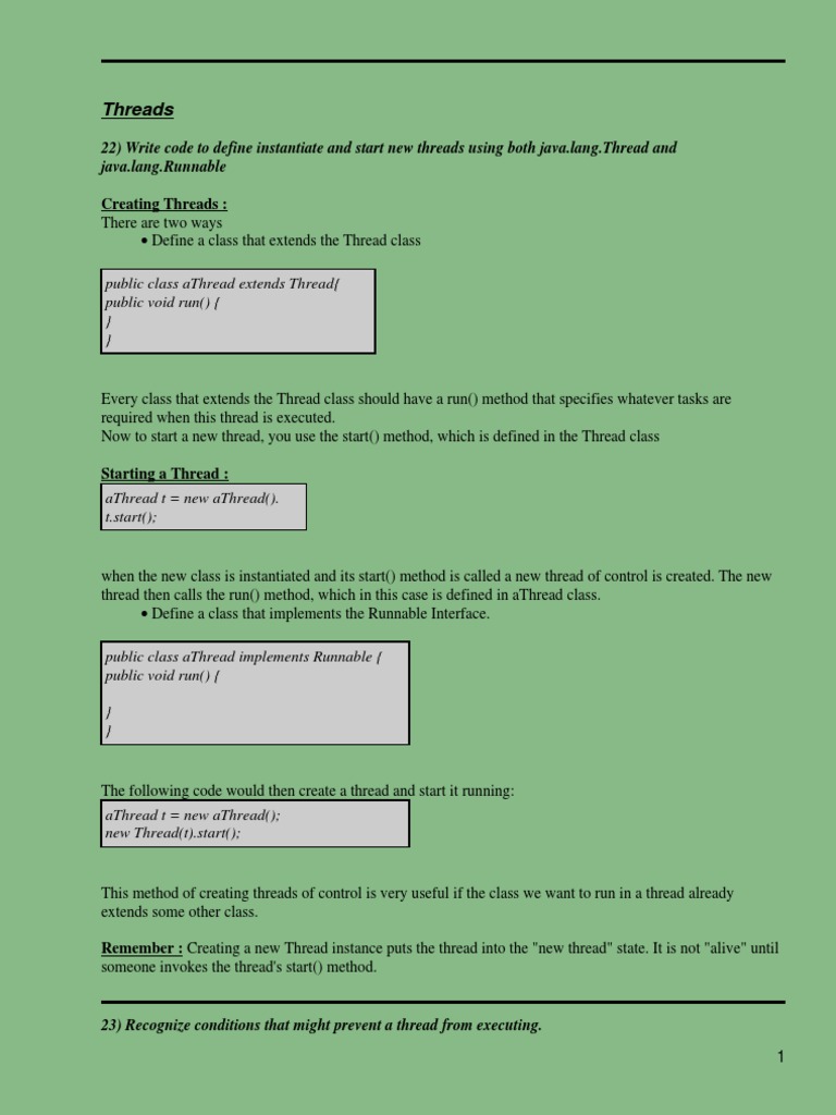 Threads 22 Write Code To Define Instantiate And Start New Threads Using Both Java Lang 