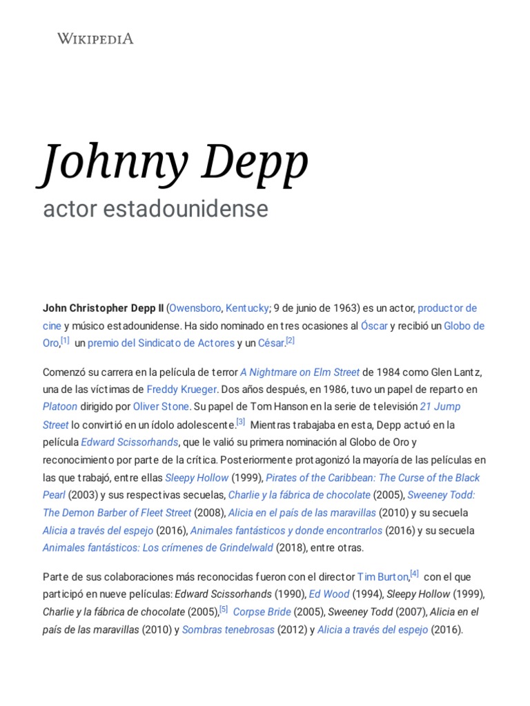 Johnny Depp - Wikipedia, La Enciclopedia Libre | PDF | Johnny Depp