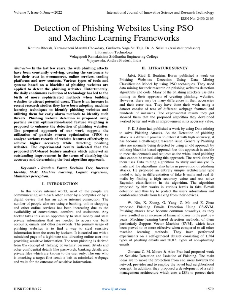 Detection of Phishing Websites Using PSO and Machine Learning ...