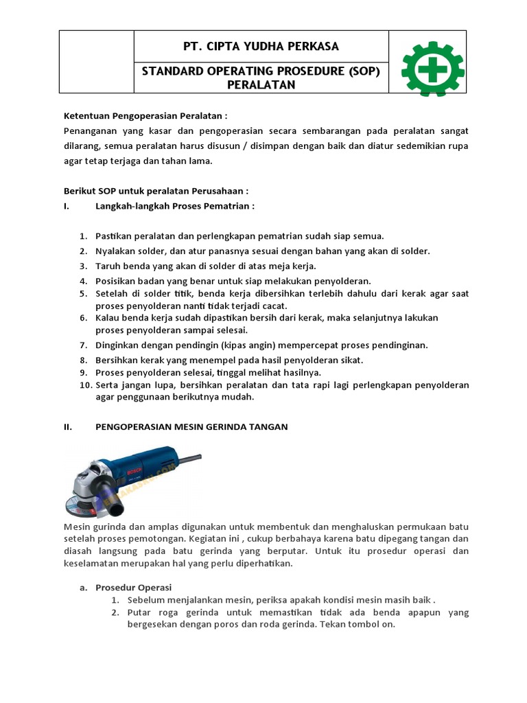 Sop Peralatan Kerja | PDF
