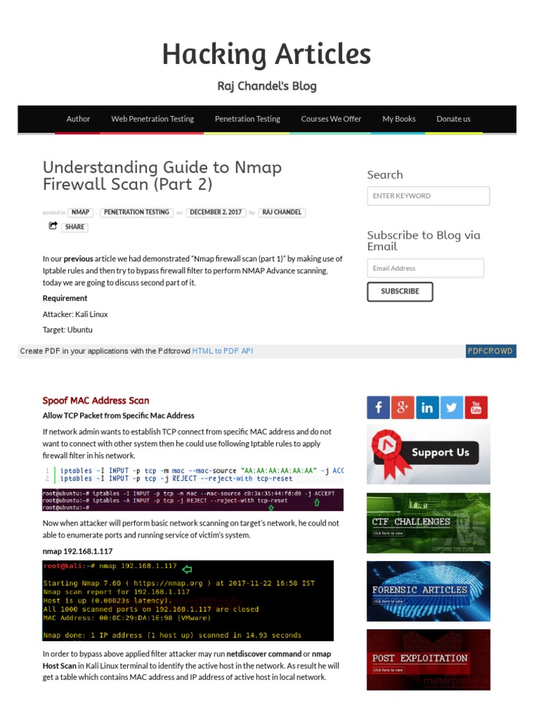 Hacking Articles: Understanding Guide To Nmap Firewall Scan (Part 2) | PDF | Transmission ...