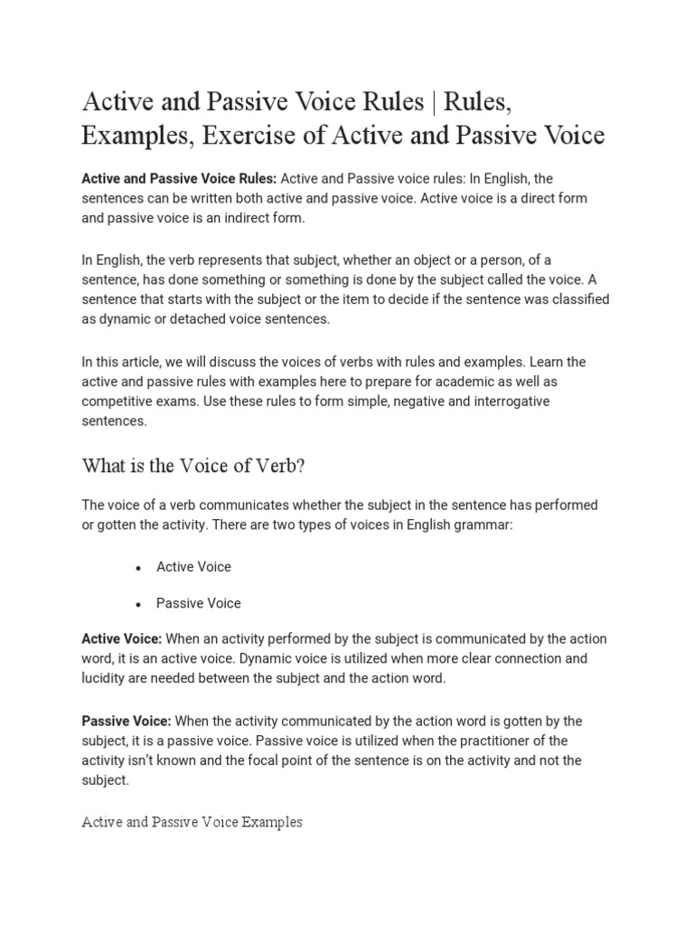 Active and Passive Voice | PDF | Subject (Grammar) | Grammatical Tense