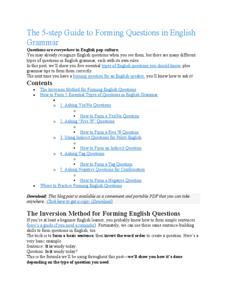 The 5-Step Guide To Forming Questions in English Grammar | PDF ...