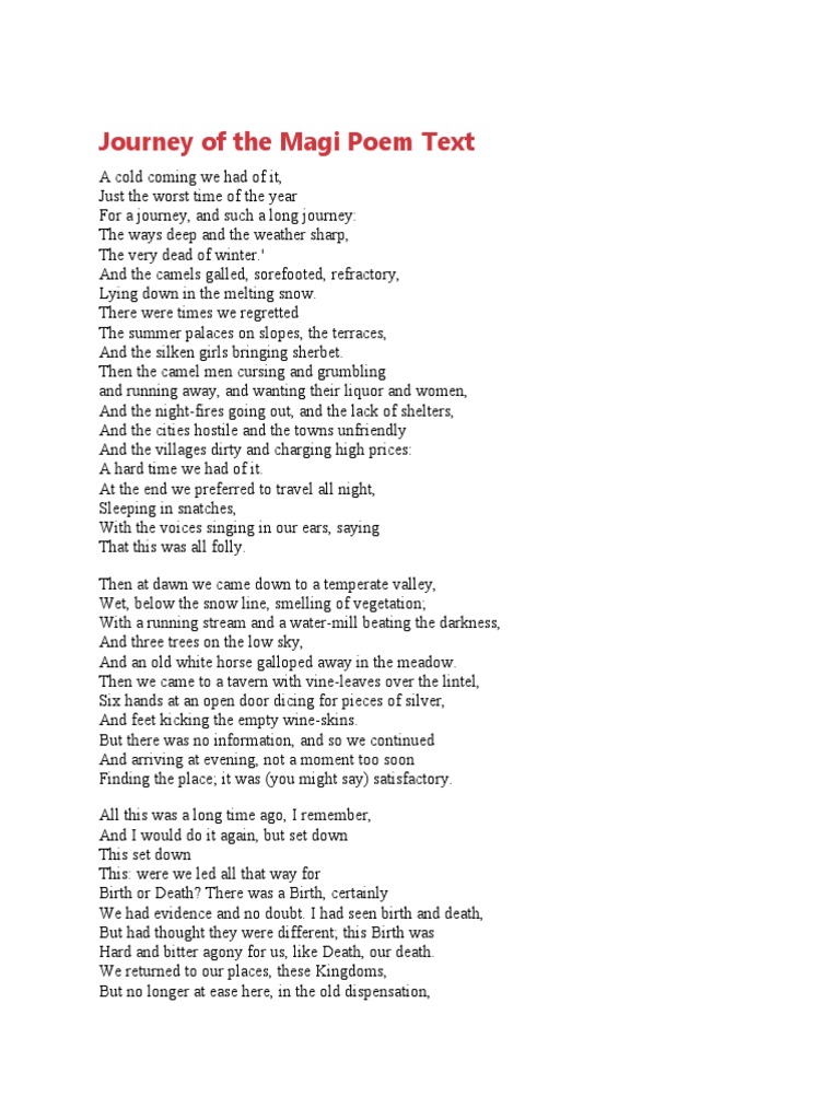 Journey of The Magi Poem Text | PDF | T. S. Eliot | Biblical Magi