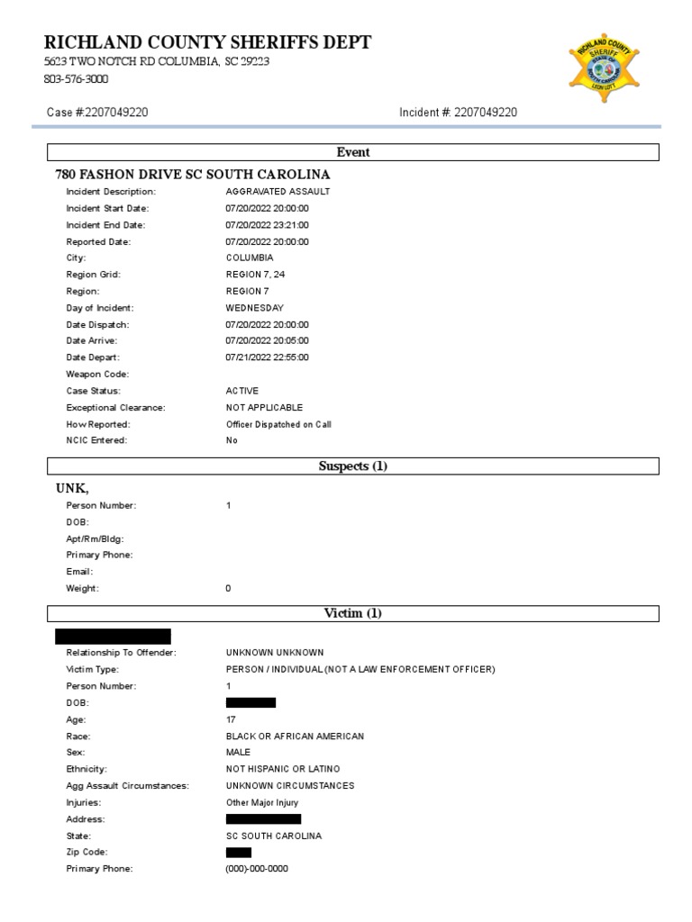 Richland County Sheriffs Dept: Event 780 Fashon Drive SC South Carolina ...