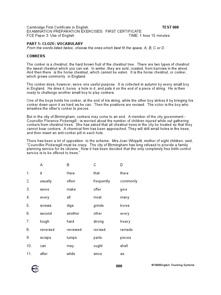 Fce Use of English Uebungen Tests 98 | PDF | Chestnut