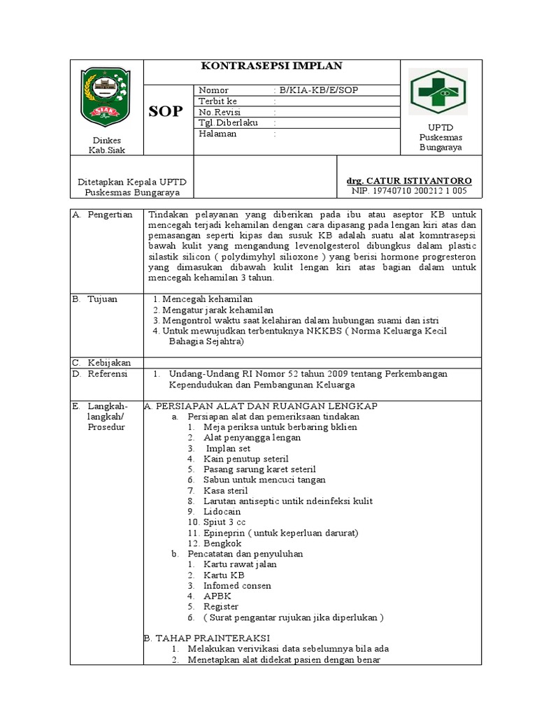SOP Kontrasepsi Implan | PDF