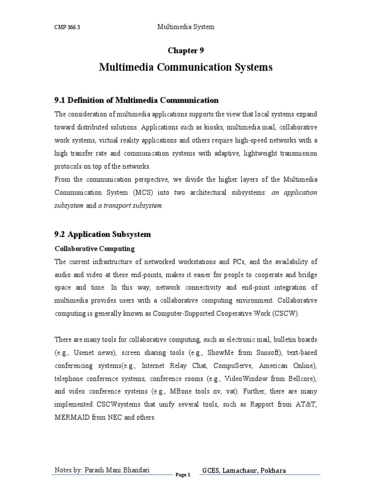 Chapter 9 Multimedia Communication Systems | PDF | Transmission Control ...