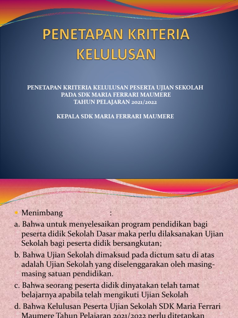 Kriteria Kelulusan SDK Maria Ferrari | PDF