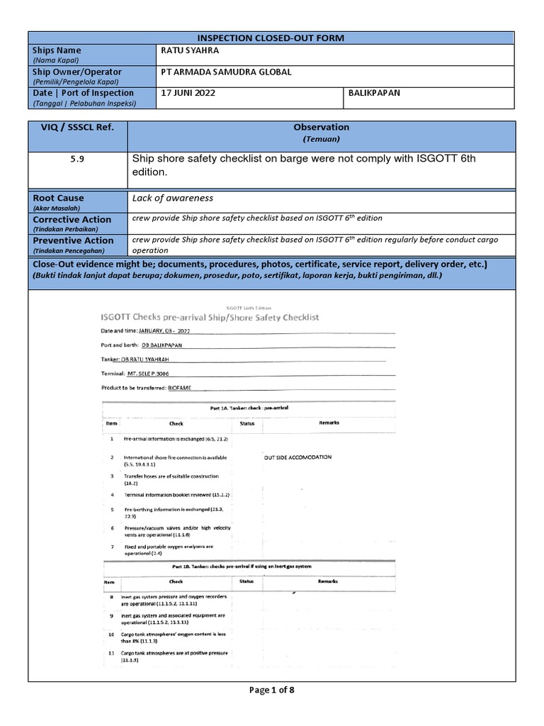 5.9 Ship Shore Safety Checklist | PDF | Shipping | Water Transport