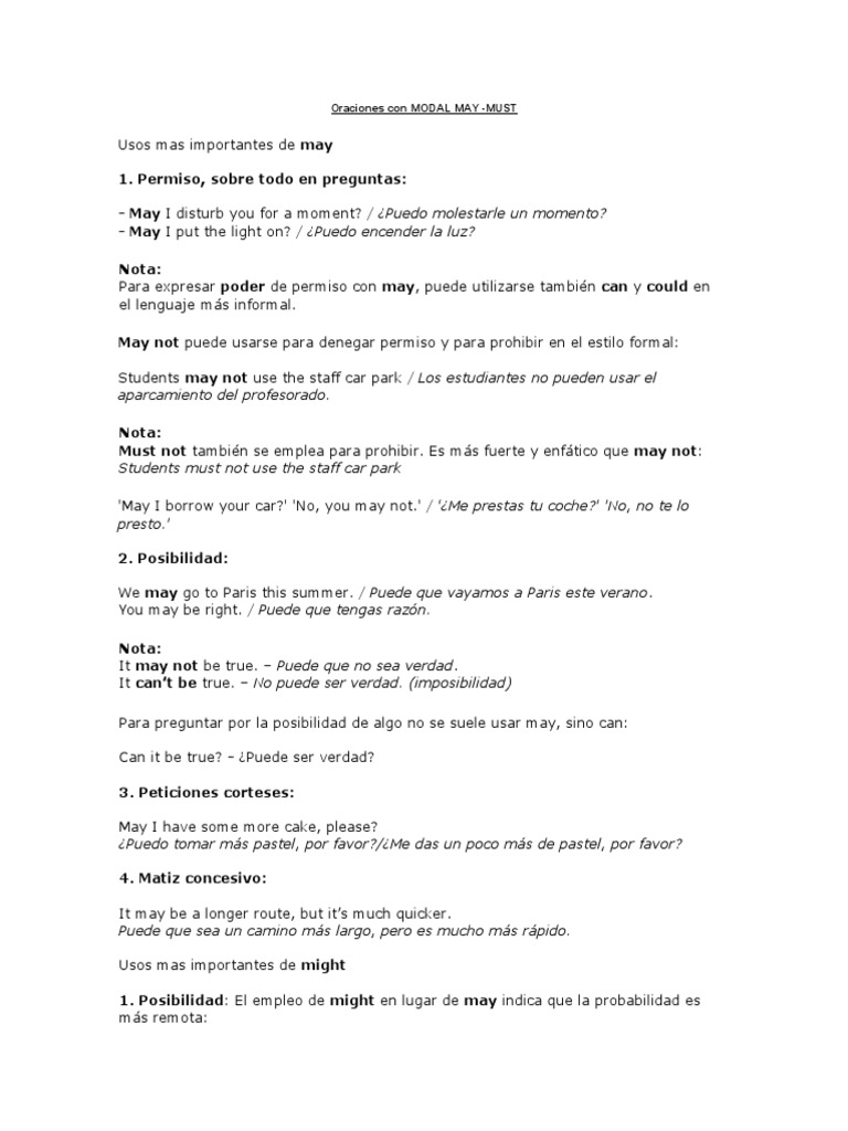 TEMA 11 Oraciones Con MODAL MAY | PDF
