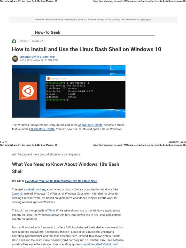 How To Install and Use The Linux Bash Shell On Windows 10 | PDF | Linux ...