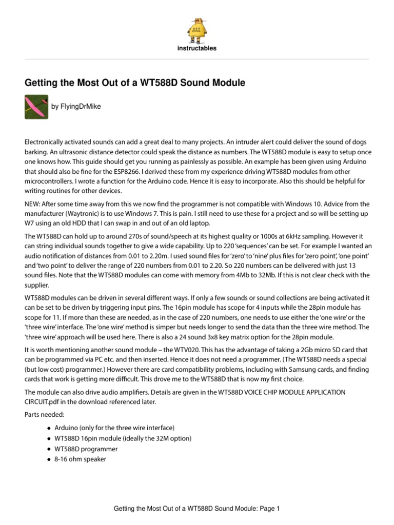 Getting The Most Out of A WT588D Sound Module: Instructables | PDF ...