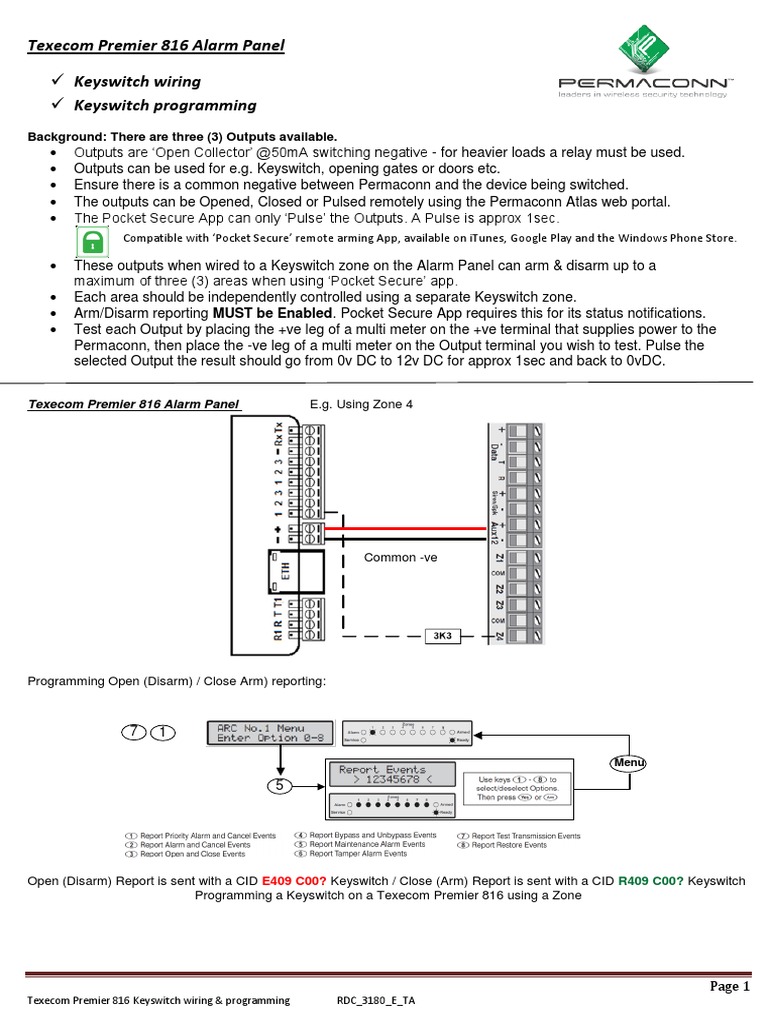 Texecom - Premier 816 Keyswitch Wiring Programming | PDF | Mobile App ...