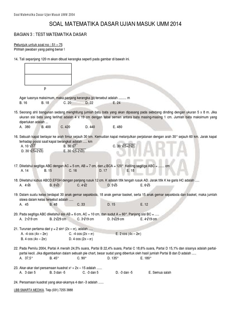 Adoc - Pub Soal Matematika Dasar Ujian Masuk Umm 2014 | PDF