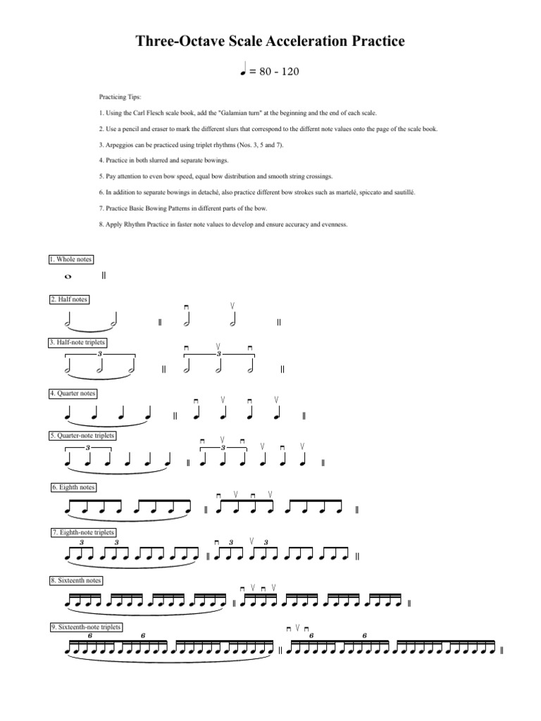 Three Octave Scales Practice, Bowings, Rhythms-1 | PDF | Musical ...