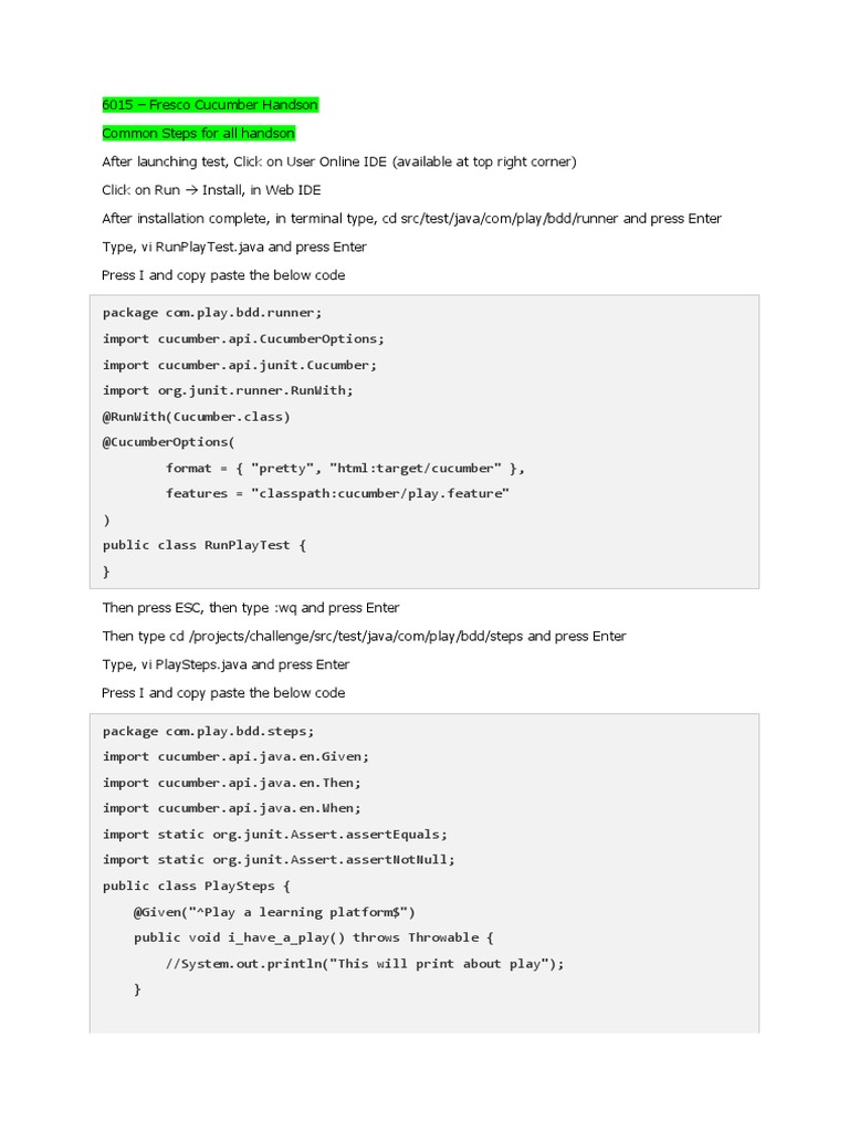 Cucumber Fresco Handson | PDF | Java (Programming Language) | Software ... Cucumber Fresco Handson | PDF | Java (Programming Language) | Software ...