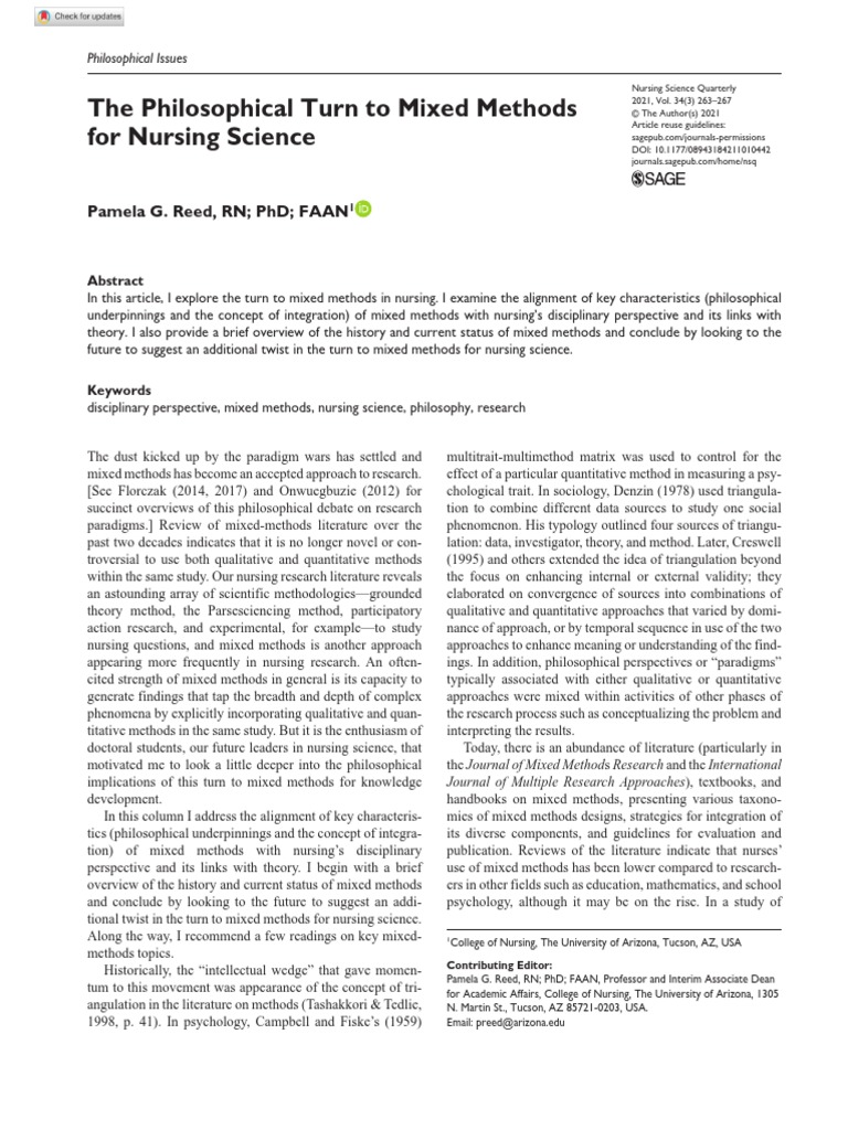 The Philosophical Turn To Mixed Methods For Nursing Science: Pamela G ...