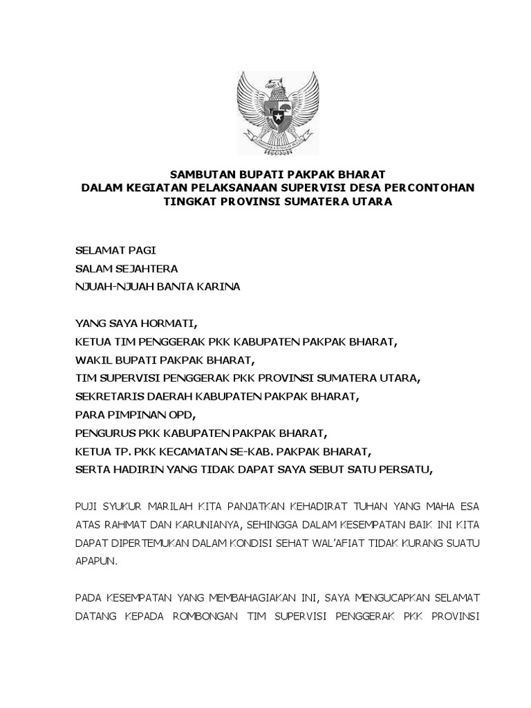 Contoh Sambutan Bupati Dalam Keg. Penilaian 10 Progam PKK | PDF