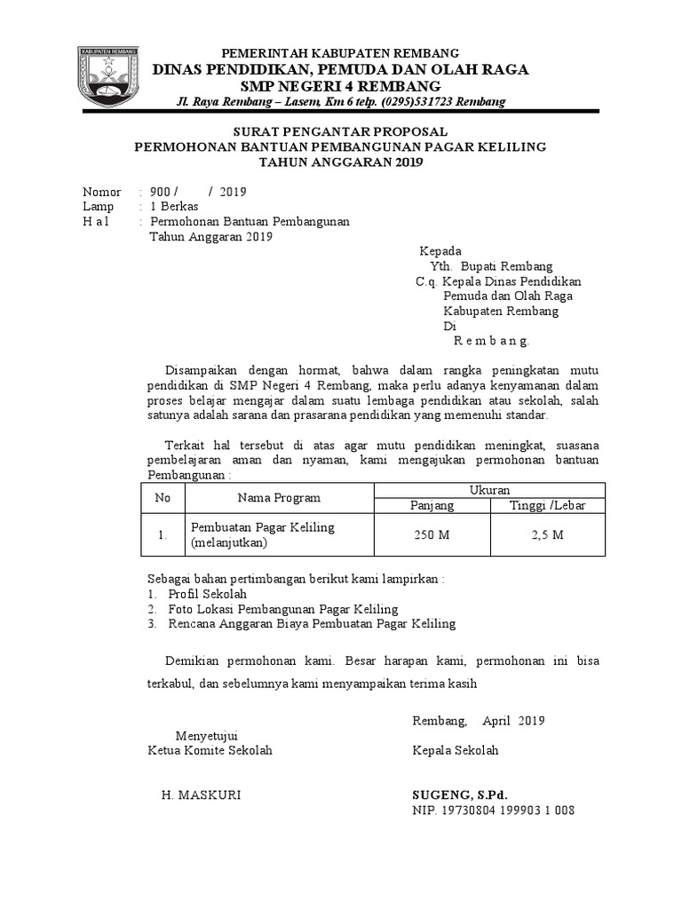 Proposal Pembangunan Pagar Sekolah SMP 4 | PDF
