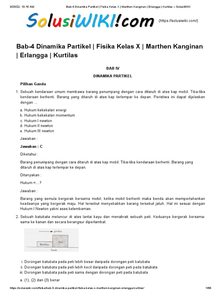 Bab-4 Dinamika Partikel - Fisika Kelas X - Marthen Kanginan - Erlangga - Kurtilas - SolusiWIKI | PDF