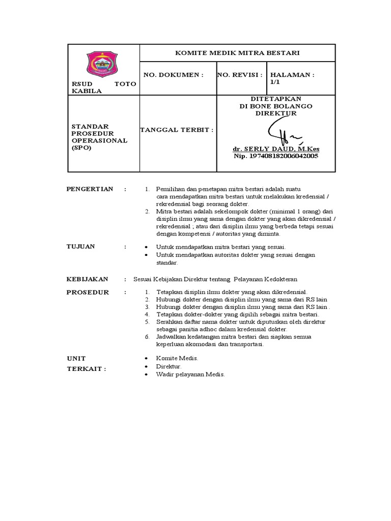 Sop Komite Medik Mitra Bestari | PDF