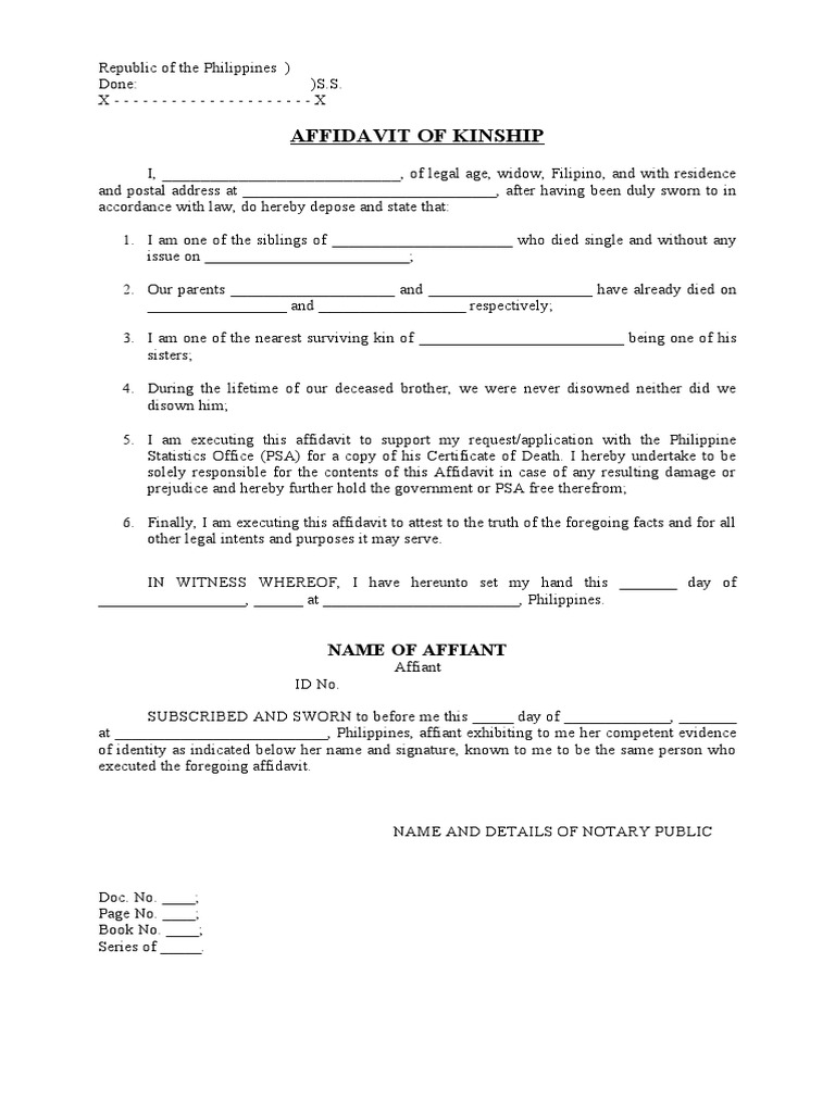Affidavit of Kinship - SAMPLE | PDF