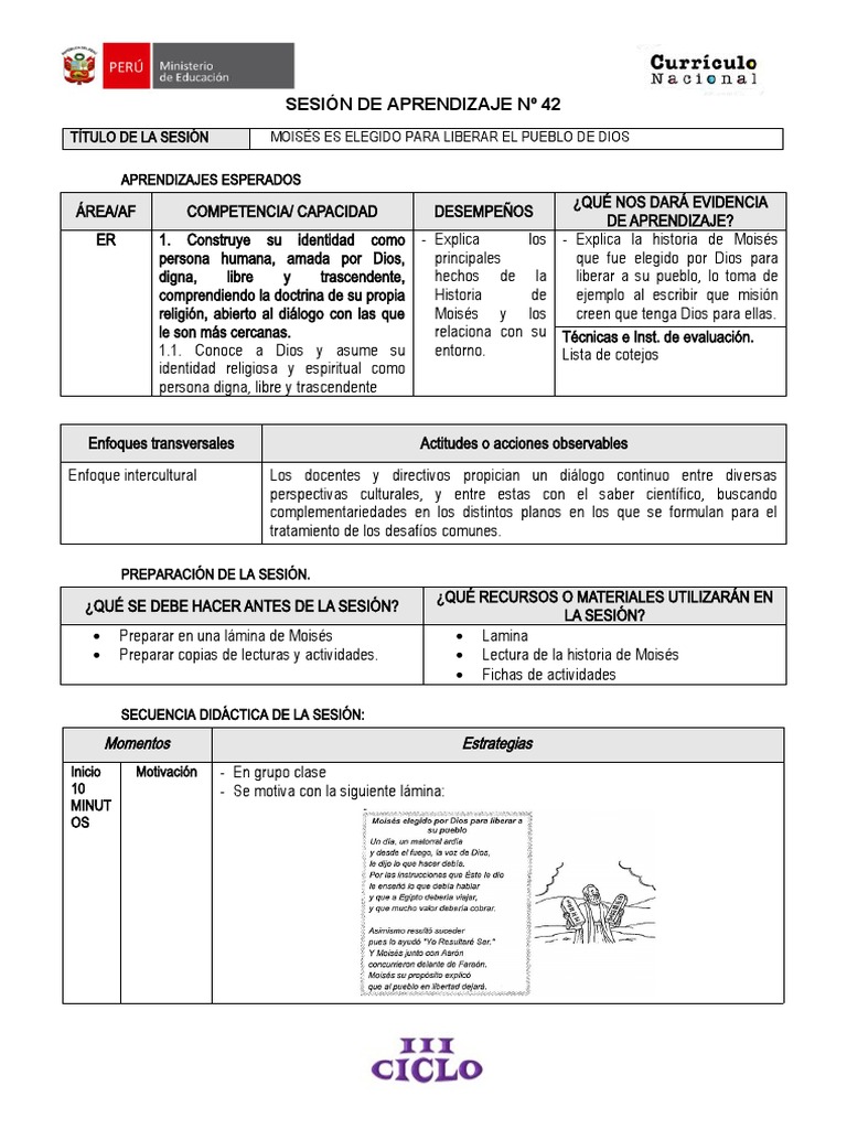Sesión de Aprendizaje #42 - E.R | PDF | Moisés | Libro del éxodo