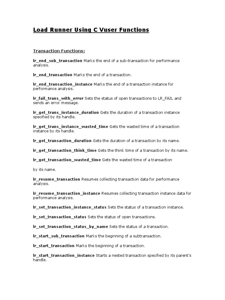 Loadrunner C Vuser Functions An Overview Of Key Transaction String