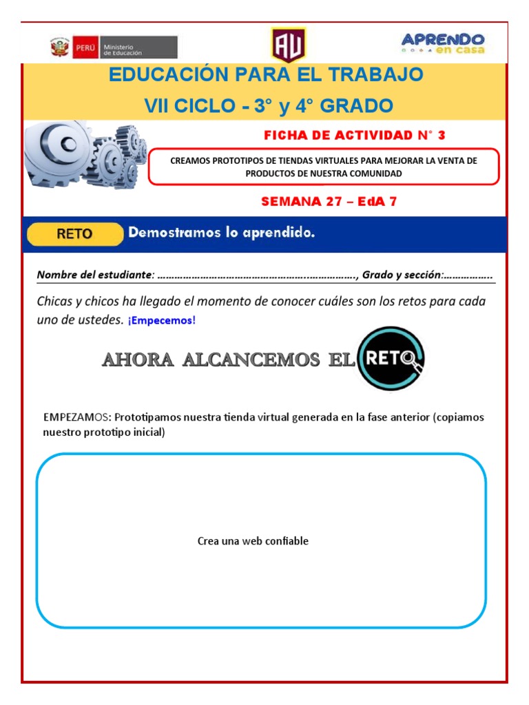 EdA 7 Act. 3 - Sem. 27 - VII Ciclo 3ro y 4to | PDF | Cognición | Informática
