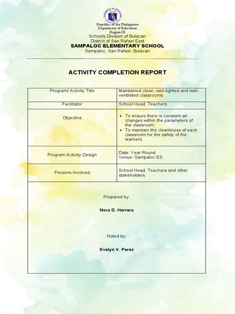 Activity Completion Report: Sampaloc Elementary School | PDF | Learning | Behavior Modification