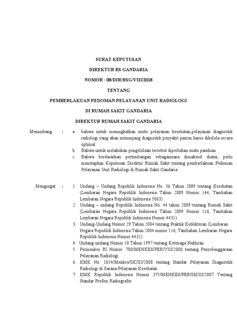 SK Pemberlakuan Pedoman Pelayanan | PDF | Pengembangan Diri