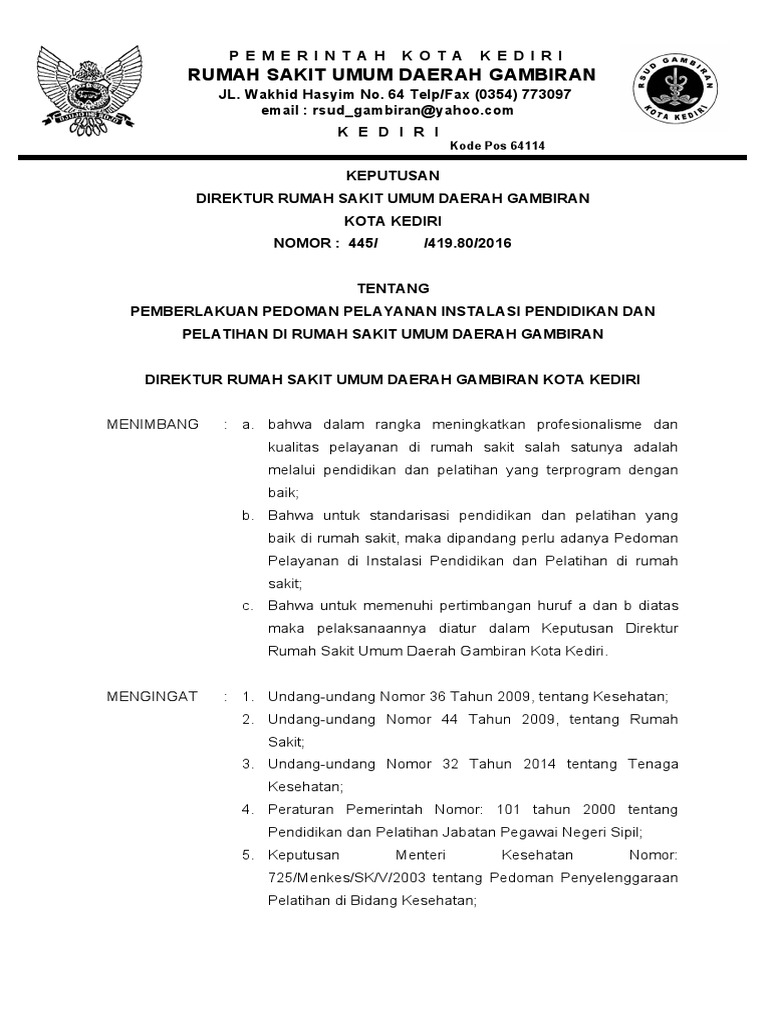 SK Pemberlakuan PEDOMAN PELAYANAN | PDF