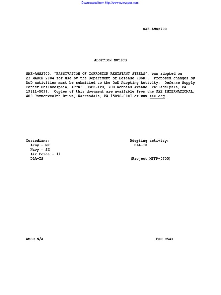 Sae Ams2700 Adoption | PDF