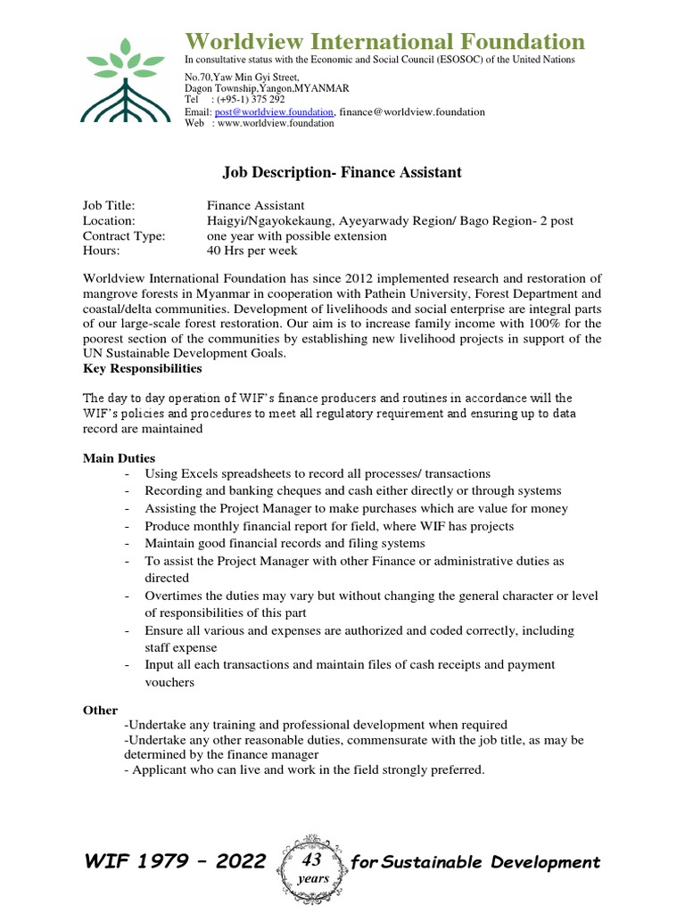 Finance Assistant Role at WIF | PDF | Economies | Business