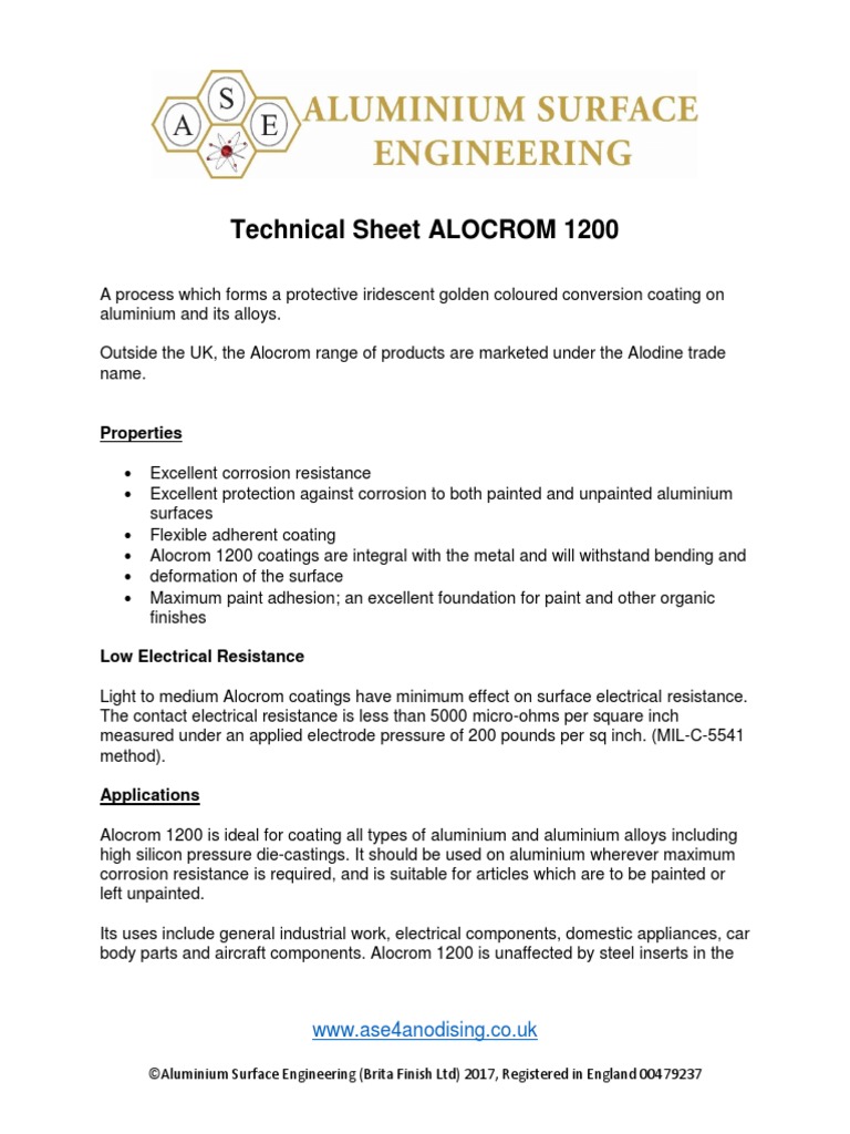 Technical Sheet ALOCROM 1200: Properties | PDF | Corrosion | Aluminium