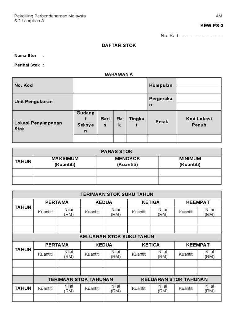 Kew - PS-3 - Daftar Stok (BHGN A & B) | PDF