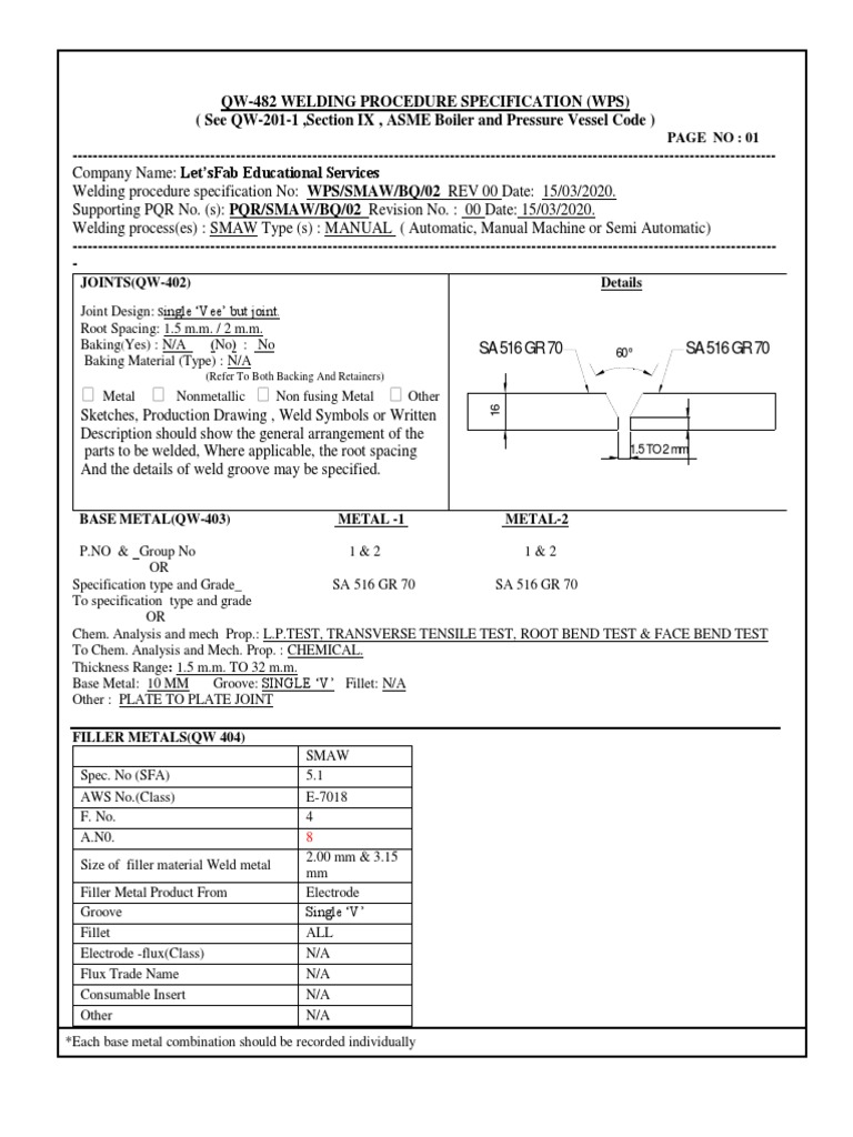 Wps PQR WPQ Format - Sa 516 GR 70 2 Zbo7ux | PDF | Construction | Welding