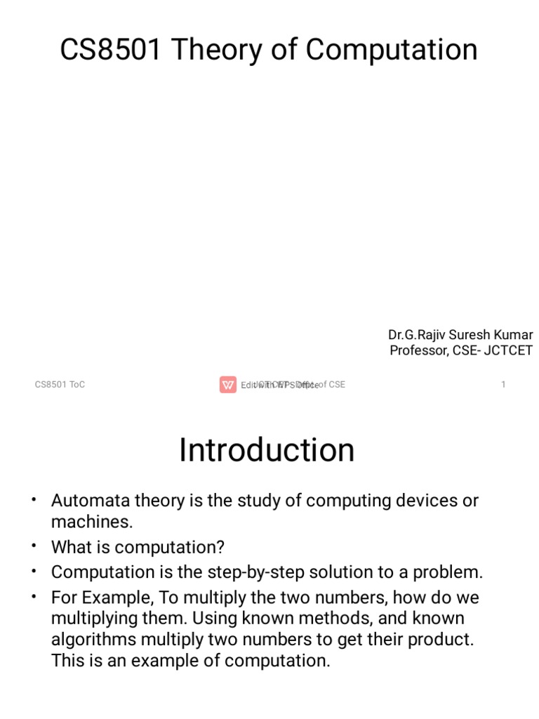 Cs 8501 Toc Unit1 Ppt1 | PDF | Mathematical Proof | Deductive Reasoning
