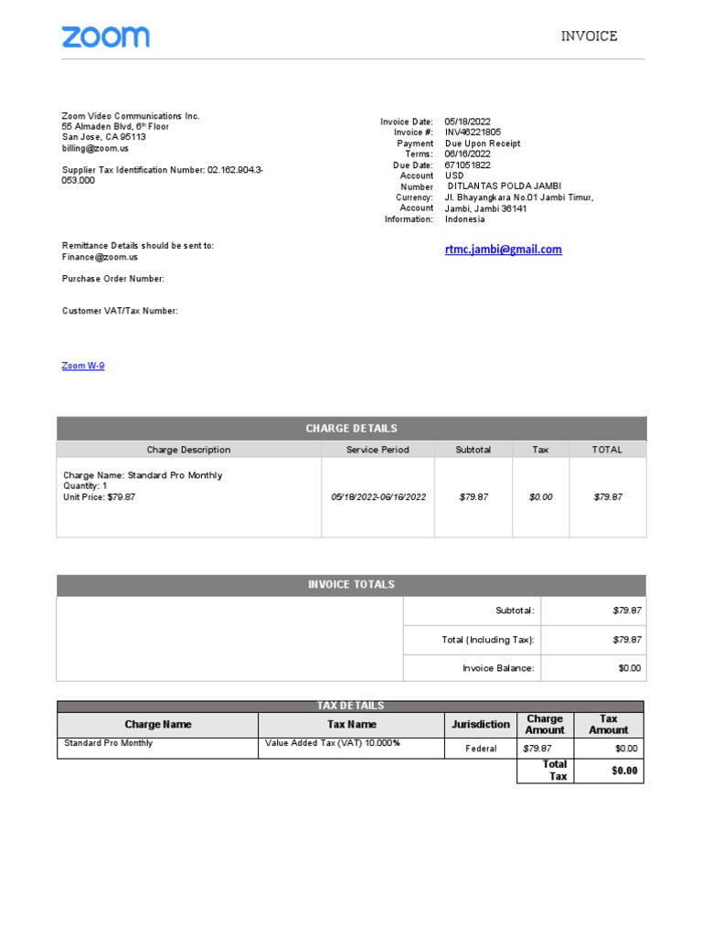 Invoice Zoom YKB 2022 | PDF | Invoice | Value Added Tax