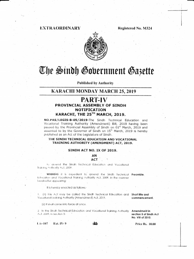 STEVTA Act 2009 (Amendment) Act, 2019 - 2019-03-25 | PDF | Legal ...