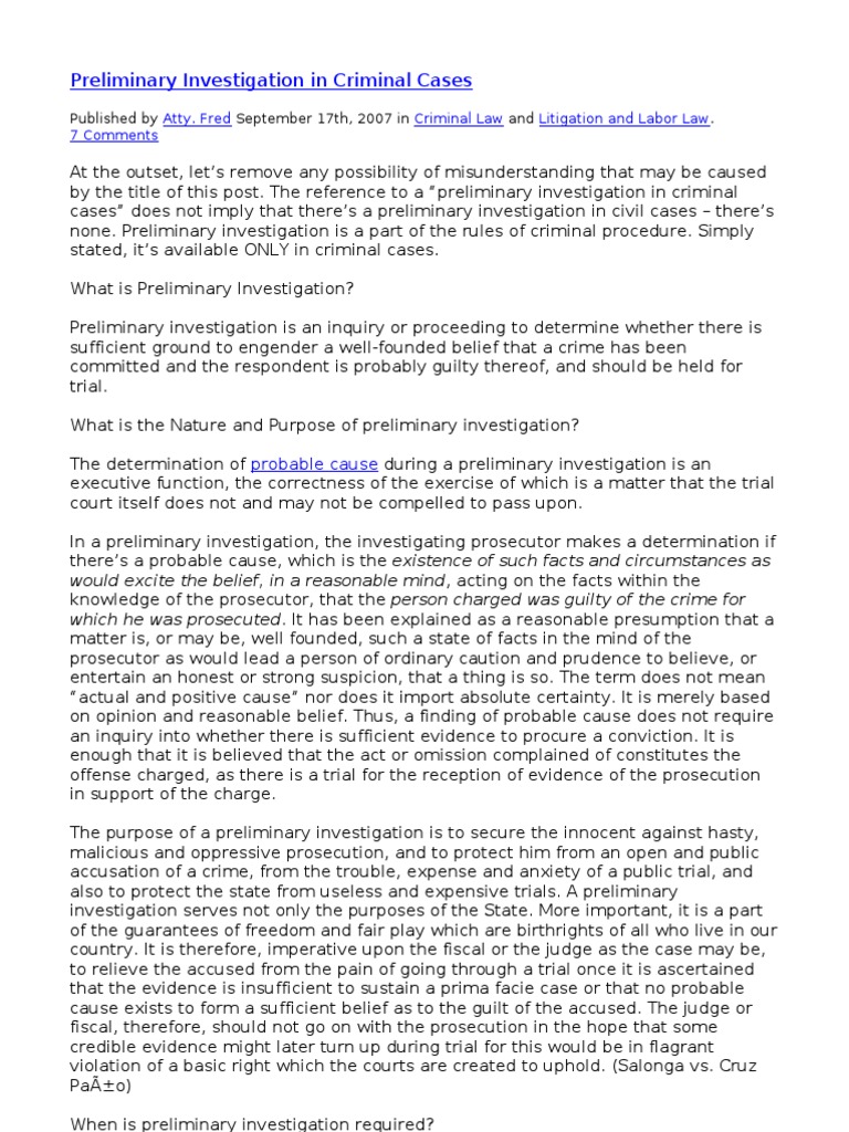 Preliminary Investigation in Criminal Cases | PDF | Prosecutor | Affidavit