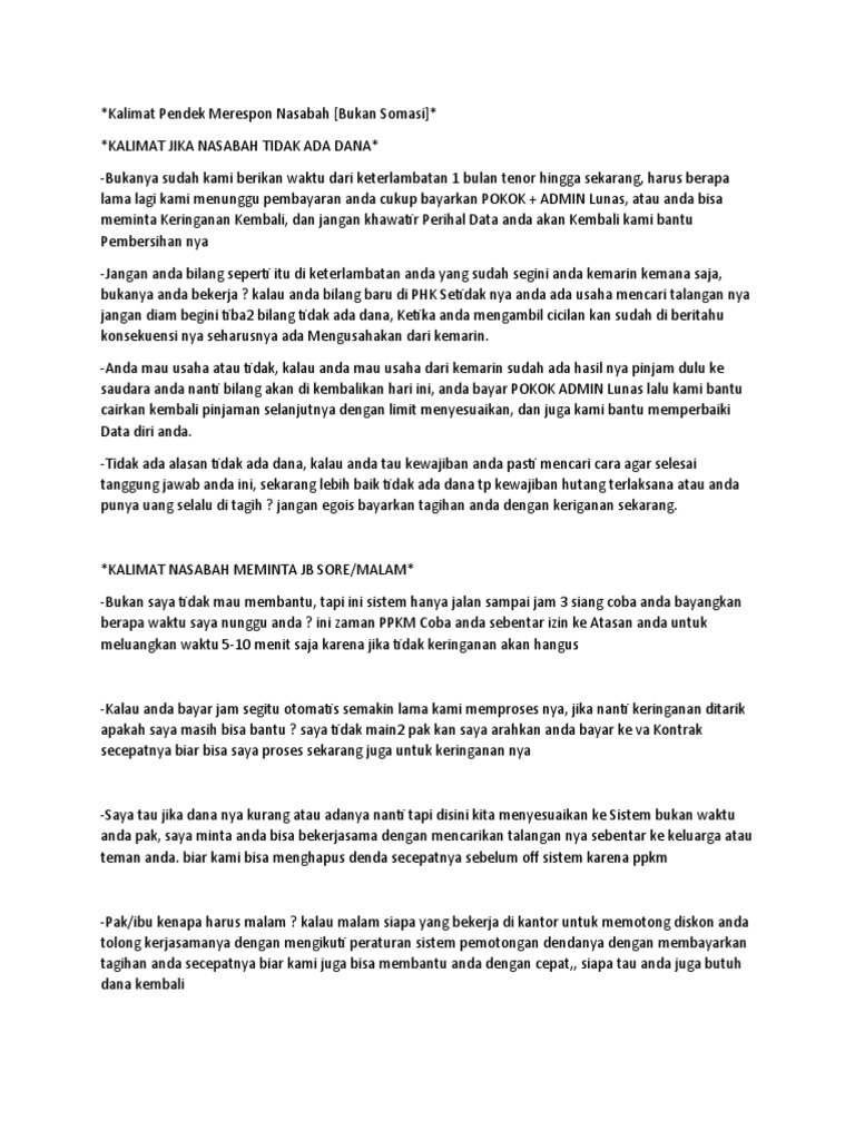 Kalimat Pendek Merespon Nasabah | PDF | Karier & Perkembangan