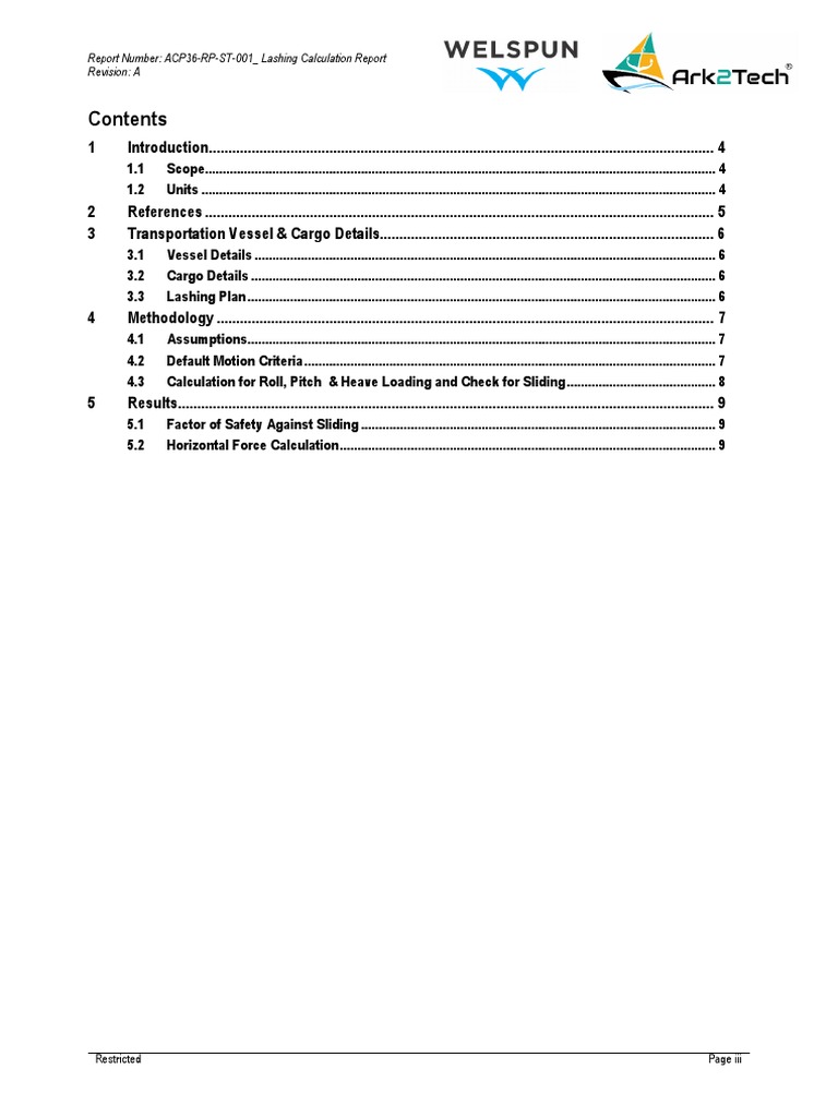 ACP036-RP-ST-001 - Lashing Calculation Report | PDF | Friction | Force