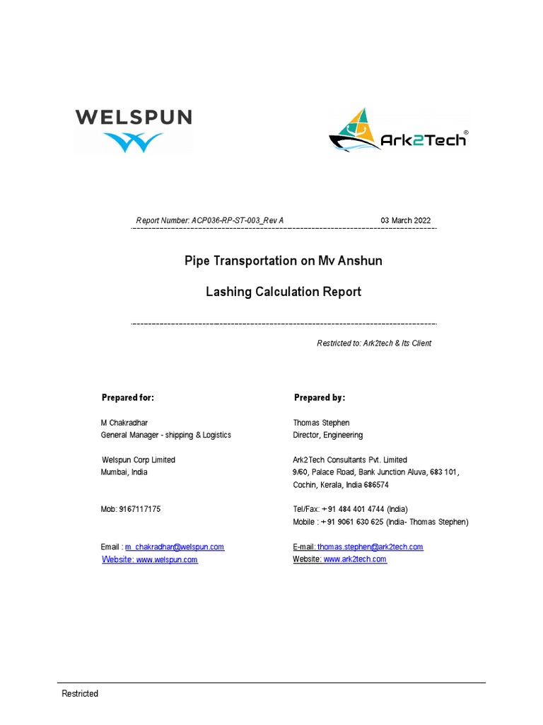 ACP036-RP-ST-003 - Lashing Calculation Report - Rev 0 | PDF | Friction ...