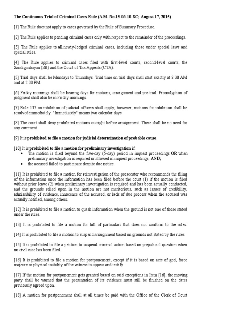 The Continuous Trial of Criminal Cases Rule | PDF | Plea Bargain ...